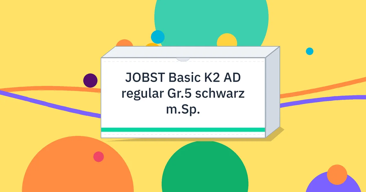 Symbolbild: Packung mit der Aufschrift JOBST Basic K2 AD regular Gr.5 schwarz m.Sp. (PZN 15311237) – Verfügbarkeit und Bezug in Apotheken in Frankfurt am Main