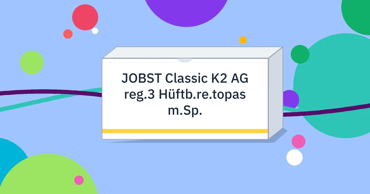 Symbolbild: Packung mit der Aufschrift JOBST Classic K2 AG reg.3 Hüftb.re.topas m.Sp. (PZN 13067218) – Verfügbarkeit und Bezug in Apotheken in Frankfurt am Main