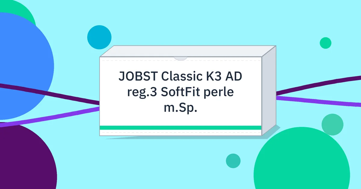 Symbolbild: Packung mit der Aufschrift JOBST Classic K3 AD reg.3 SoftFit perle m.Sp. (PZN 14223896) – Verfügbarkeit und Bezug in Apotheken in Frankfurt am Main