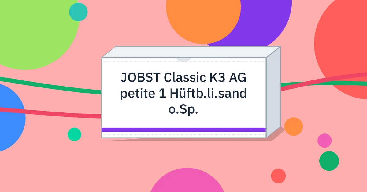 Symbolbild: Packung mit der Aufschrift JOBST Classic K3 AG petite 1 Hüftb.li.sand o.Sp. (PZN 13074402) – Verfügbarkeit und Bezug in Apotheken in Frankfurt am Main