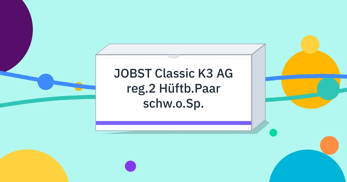 Symbolbild: Packung mit der Aufschrift JOBST Classic K3 AG reg.2 Hüftb.Paar schw.o.Sp. (PZN 13076134) – Verfügbarkeit und Bezug in Apotheken in Frankfurt am Main