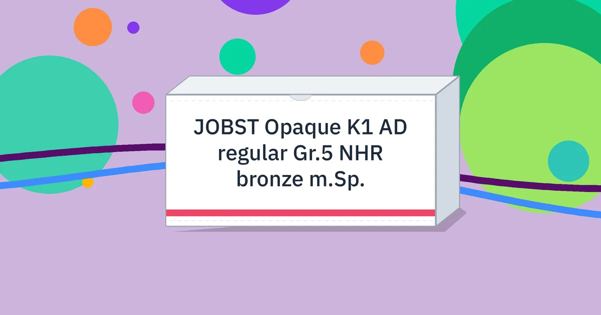 Symbolbild: Packung mit der Aufschrift JOBST Opaque K1 AD regular Gr.5 NHR bronze m.Sp. (PZN 13081129) – Verfügbarkeit und Bezug in Apotheken in Frankfurt am Main