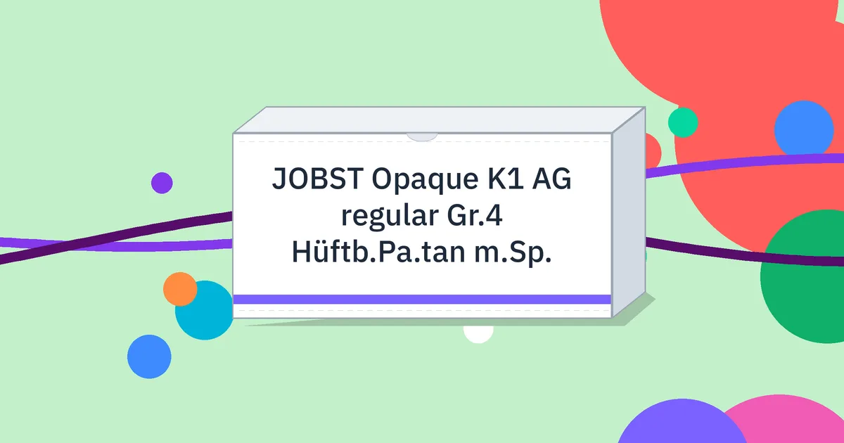 Symbolbild: Packung mit der Aufschrift JOBST Opaque K1 AG regular Gr.4 Hüftb.Pa.tan m.Sp. (PZN 16272634) – Verfügbarkeit und Bezug in Apotheken in Frankfurt am Main