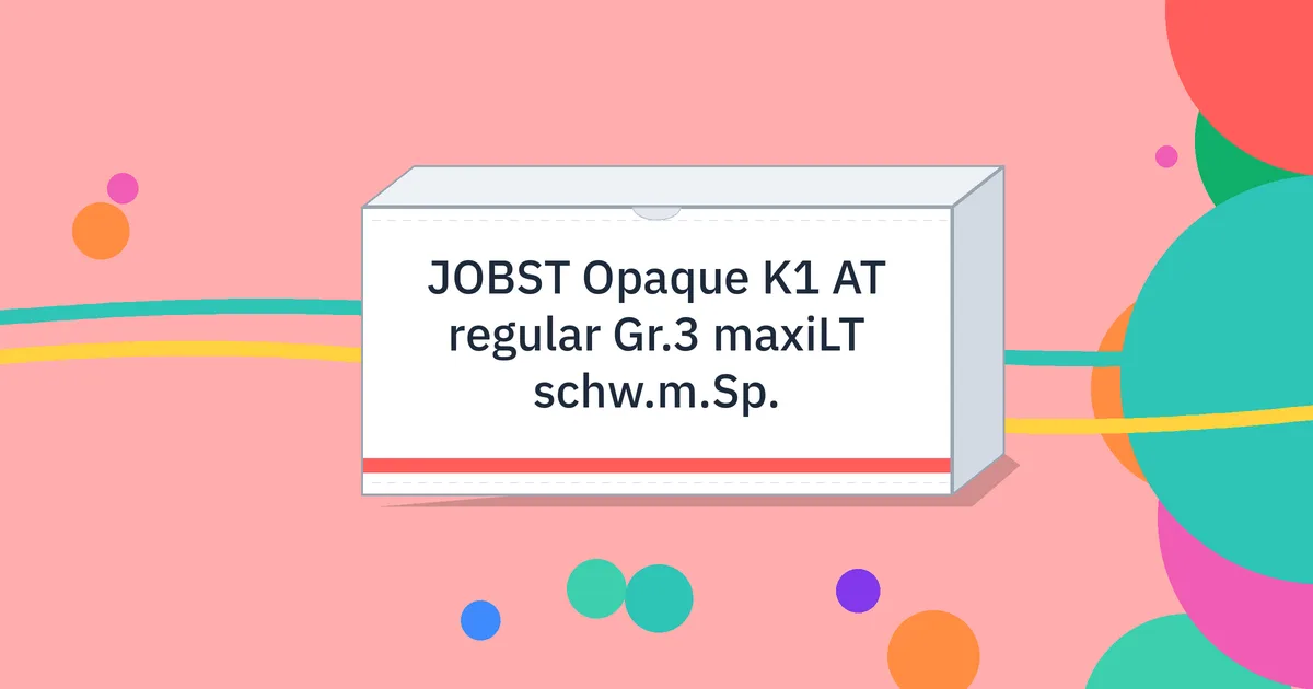 Symbolbild: Packung mit der Aufschrift JOBST Opaque K1 AT regular Gr.3 maxiLT schw.m.Sp. (PZN 13106303) – Verfügbarkeit und Bezug in Apotheken in Frankfurt am Main