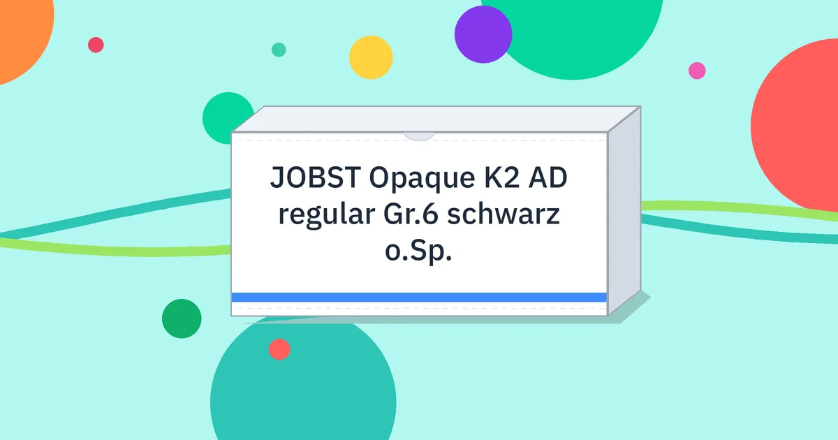 Symbolbild: Packung mit der Aufschrift JOBST Opaque K2 AD regular Gr.6 schwarz o.Sp. (PZN 11252035) – Verfügbarkeit und Bezug in Apotheken in Frankfurt am Main