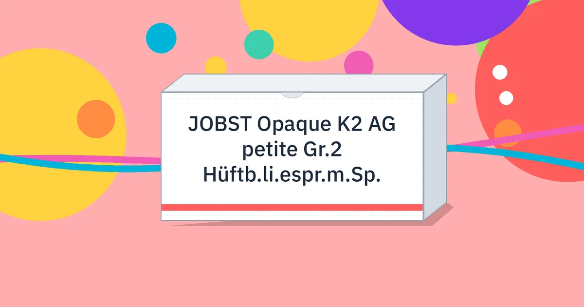 Symbolbild: Packung mit der Aufschrift JOBST Opaque K2 AG petite Gr.2 Hüftb.li.espr.m.Sp. (PZN 16288612) – Verfügbarkeit und Bezug in Apotheken in Frankfurt am Main