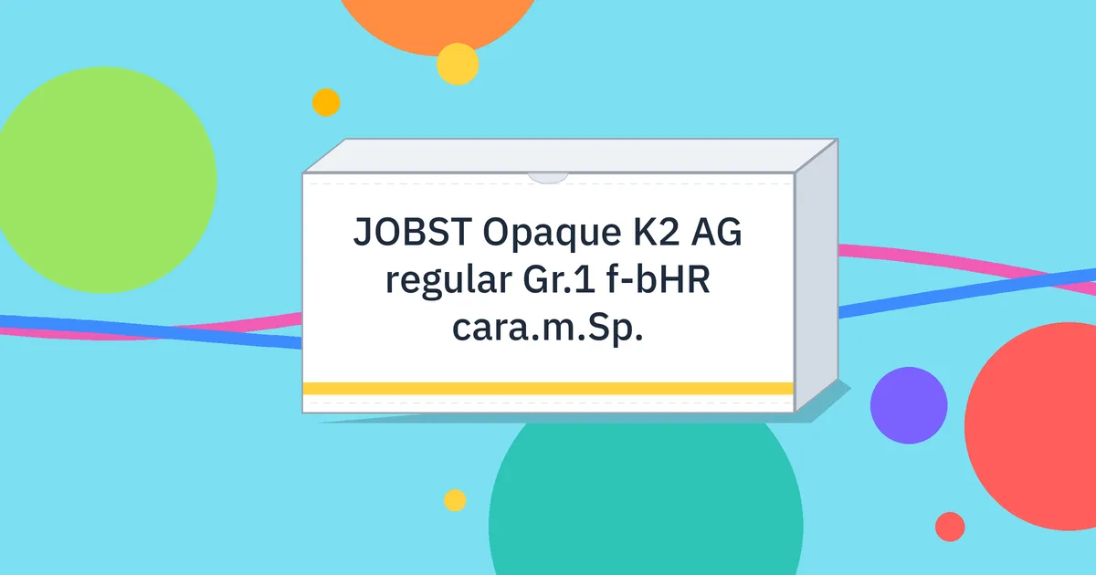Symbolbild: Packung mit der Aufschrift JOBST Opaque K2 AG regular Gr.1 f-bHR cara.m.Sp. (PZN 11252354) – Verfügbarkeit und Bezug in Apotheken in Frankfurt am Main