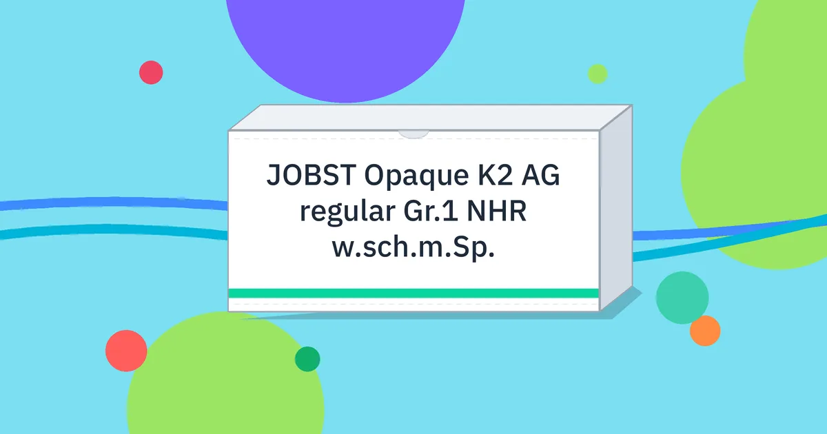 Symbolbild: Packung mit der Aufschrift JOBST Opaque K2 AG regular Gr.1 NHR w.sch.m.Sp. (PZN 11253827) – Verfügbarkeit und Bezug in Apotheken in Frankfurt am Main