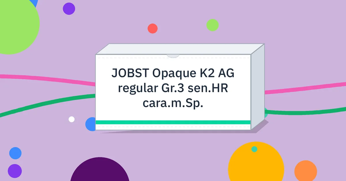 Symbolbild: Packung mit der Aufschrift JOBST Opaque K2 AG regular Gr.3 sen.HR cara.m.Sp. (PZN 12142219) – Verfügbarkeit und Bezug in Apotheken in Frankfurt am Main