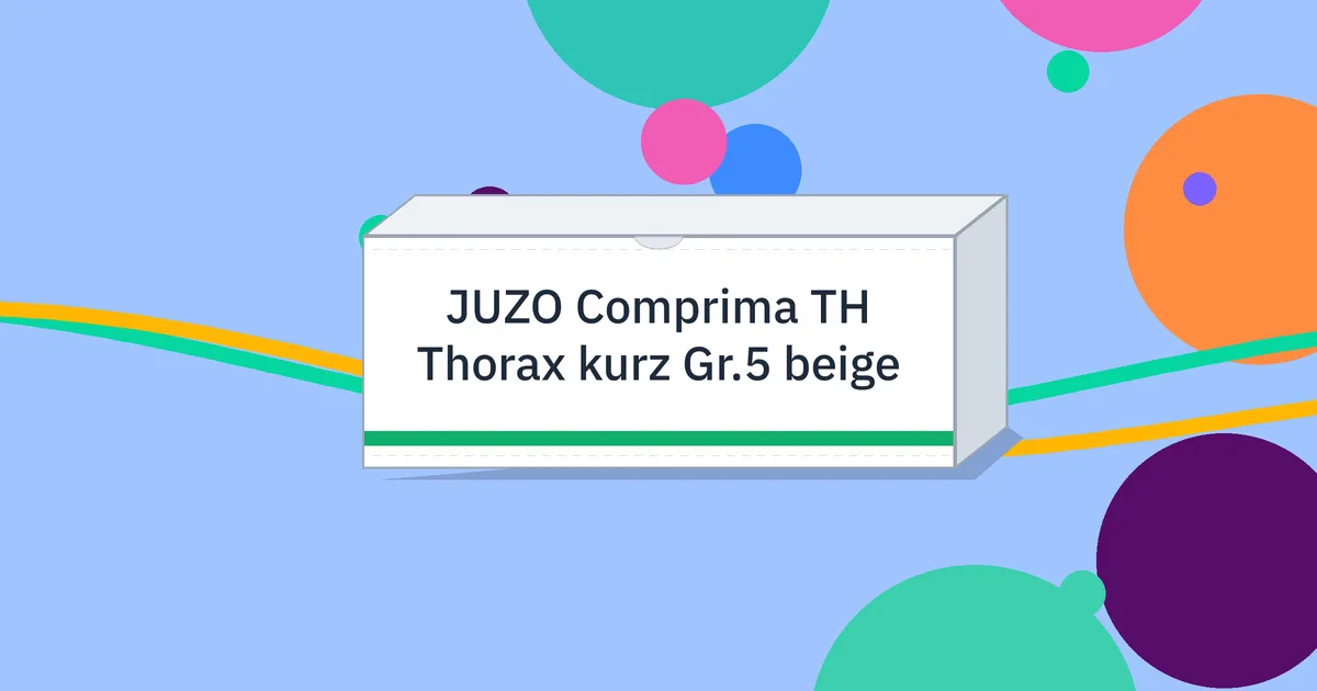 Symbolbild: Packung mit der Aufschrift JUZO Comprima TH Thorax kurz Gr.5 beige (PZN 20782223) – Verfügbarkeit und Bezug in Apotheken in Frankfurt am Main
