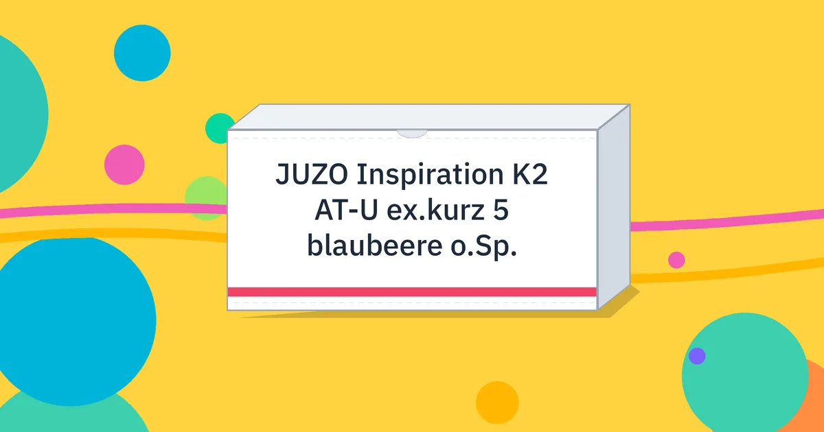 Symbolbild: Packung mit der Aufschrift JUZO Inspiration K2 AT-U ex.kurz 5 blaubeere o.Sp. (PZN 14930381) – Verfügbarkeit und Bezug in Apotheken in Frankfurt am Main