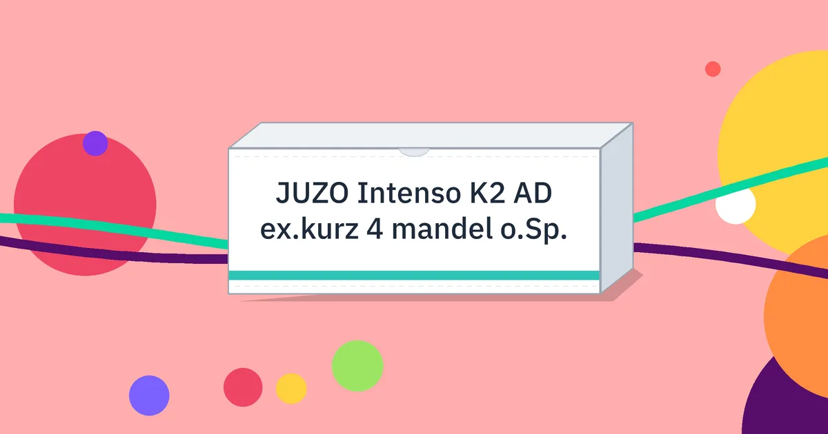 Symbolbild: Packung mit der Aufschrift JUZO Intenso K2 AD ex.kurz 4 mandel o.Sp. (PZN 18618769) – Verfügbarkeit und Bezug in Apotheken in Frankfurt am Main