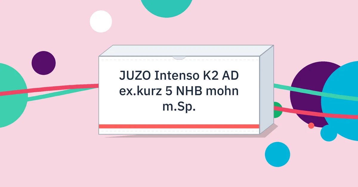 Symbolbild: Packung mit der Aufschrift JUZO Intenso K2 AD ex.kurz 5 NHB mohn m.Sp. (PZN 18611796) – Verfügbarkeit und Bezug in Apotheken in Frankfurt am Main