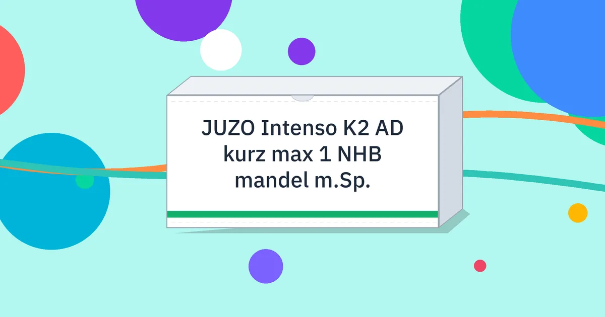 Symbolbild: Packung mit der Aufschrift JUZO Intenso K2 AD kurz max 1 NHB mandel m.Sp. (PZN 18612270) – Verfügbarkeit und Bezug in Apotheken in Frankfurt am Main