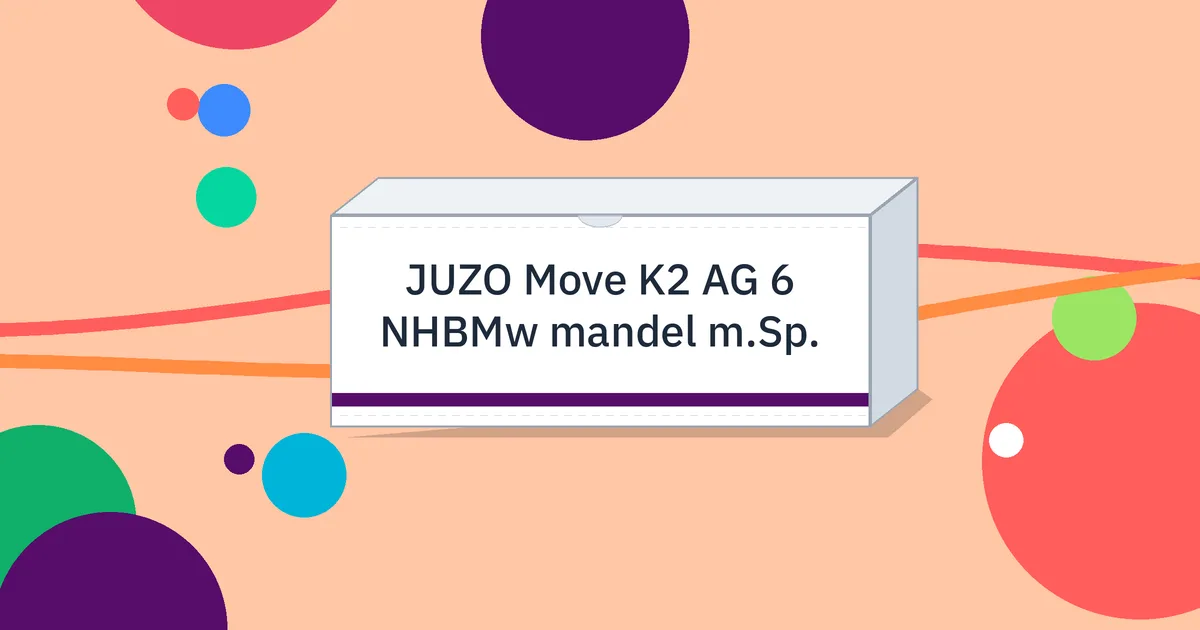 Symbolbild: Packung mit der Aufschrift JUZO Move K2 AG 6 NHBMw mandel m.Sp. (PZN 16644171) – Verfügbarkeit und Bezug in Apotheken in Frankfurt am Main