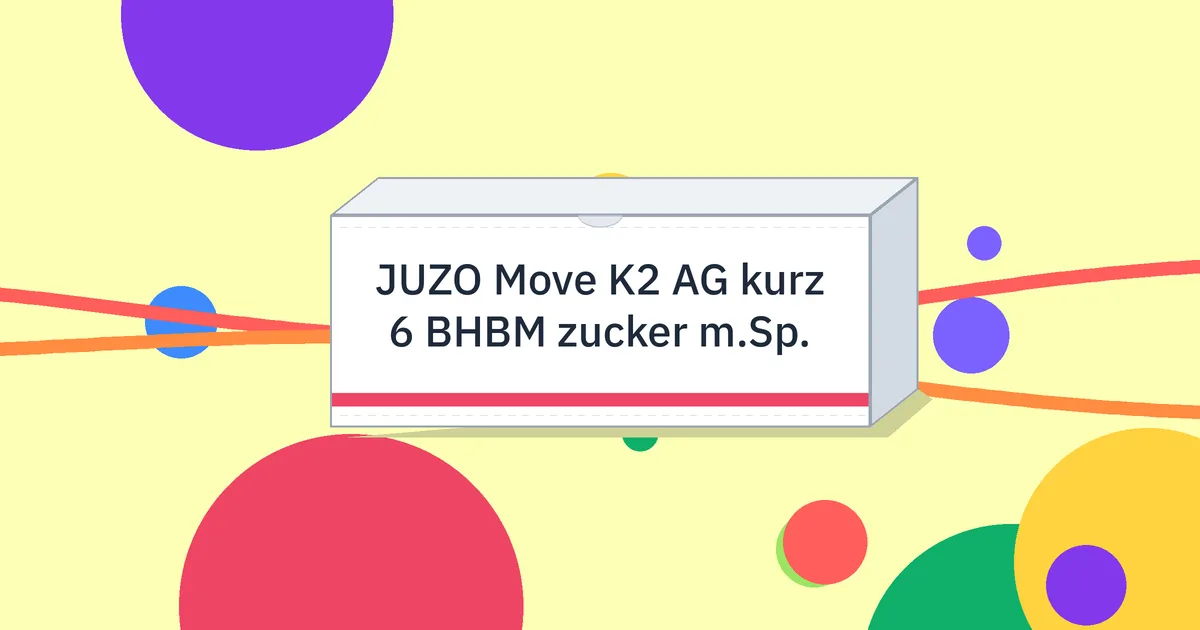 Symbolbild: Packung mit der Aufschrift JUZO Move K2 AG kurz 6 BHBM zucker m.Sp. (PZN 18528569) – Verfügbarkeit und Bezug in Apotheken in Frankfurt am Main