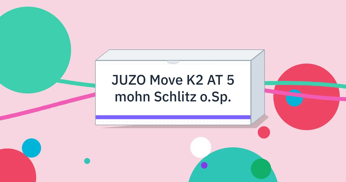 Symbolbild: Packung mit der Aufschrift JUZO Move K2 AT 5 mohn Schlitz o.Sp. (PZN 20670487) – Verfügbarkeit und Bezug in Apotheken in Frankfurt am Main