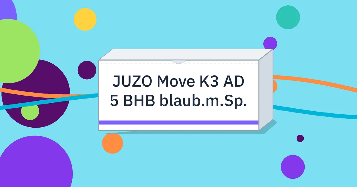 Symbolbild: Packung mit der Aufschrift JUZO Move K3 AD 5 BHB blaub.m.Sp. (PZN 18570933) – Verfügbarkeit und Bezug in Apotheken in Frankfurt am Main