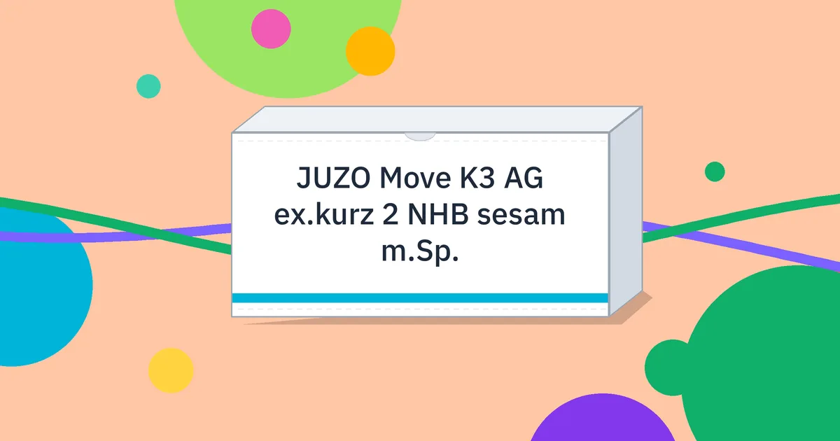 Symbolbild: Packung mit der Aufschrift JUZO Move K3 AG ex.kurz 2 NHB sesam m.Sp. (PZN 18583166) – Verfügbarkeit und Bezug in Apotheken in Frankfurt am Main