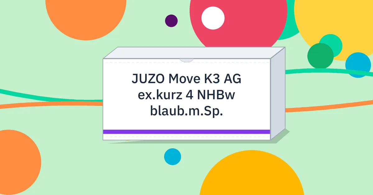 Symbolbild: Packung mit der Aufschrift JUZO Move K3 AG ex.kurz 4 NHBw blaub.m.Sp. (PZN 18594307) – Verfügbarkeit und Bezug in Apotheken in Frankfurt am Main