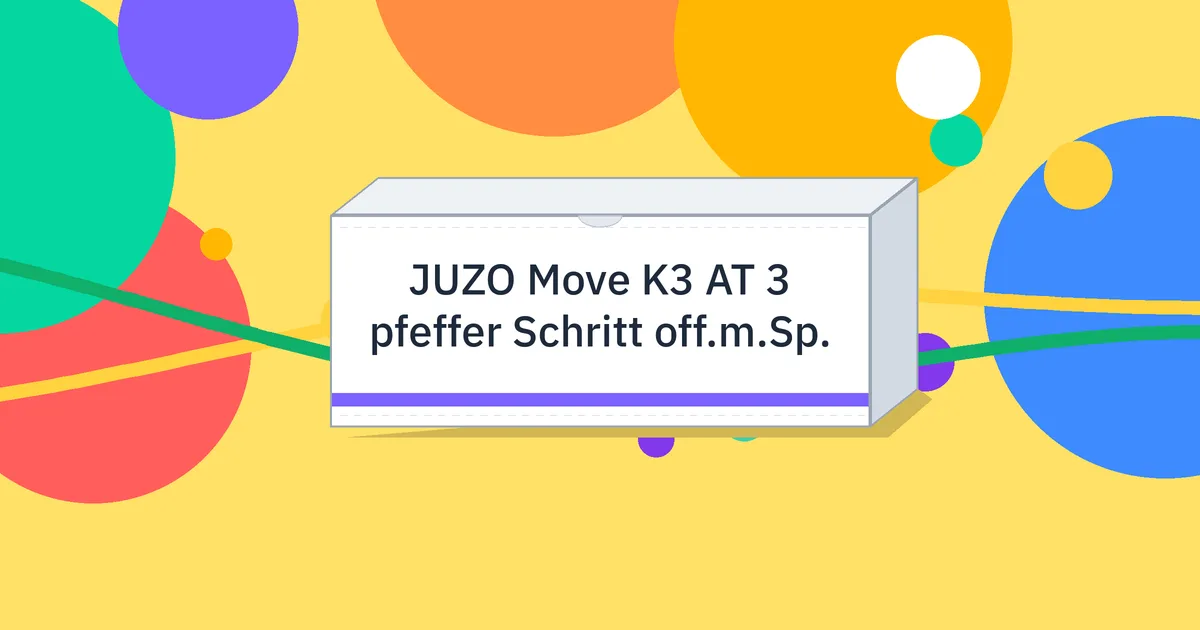 Symbolbild: Packung mit der Aufschrift JUZO Move K3 AT 3 pfeffer Schritt off.m.Sp. (PZN 20677294) – Verfügbarkeit und Bezug in Apotheken in Frankfurt am Main