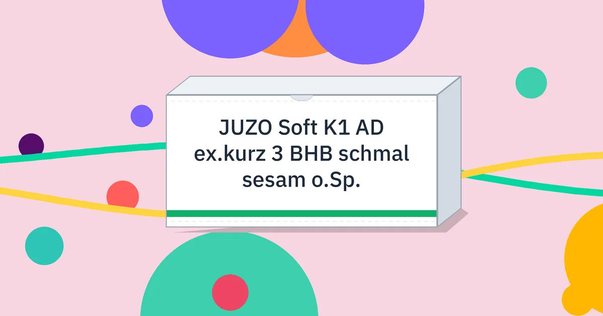 Symbolbild: Packung mit der Aufschrift JUZO Soft K1 AD ex.kurz 3 BHB schmal sesam o.Sp. (PZN 15464337) – Verfügbarkeit und Bezug in Apotheken in Frankfurt am Main