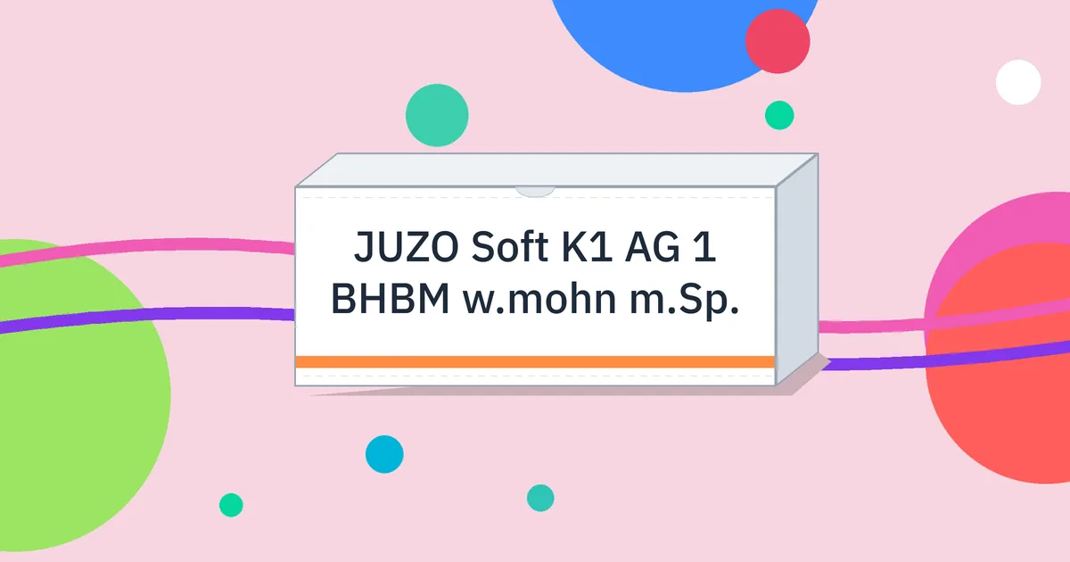 Symbolbild: Packung mit der Aufschrift JUZO Soft K1 AG 1 BHBM w.mohn m.Sp. (PZN 14863101) – Verfügbarkeit und Bezug in Apotheken in Frankfurt am Main