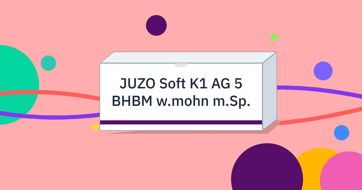 Symbolbild: Packung mit der Aufschrift JUZO Soft K1 AG 5 BHBM w.mohn m.Sp. (PZN 14863147) – Verfügbarkeit und Bezug in Apotheken in Frankfurt am Main