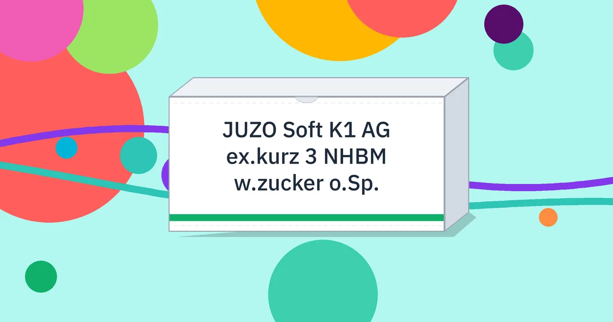 Symbolbild: Packung mit der Aufschrift JUZO Soft K1 AG ex.kurz 3 NHBM w.zucker o.Sp. (PZN 15017495) – Verfügbarkeit und Bezug in Apotheken in Frankfurt am Main