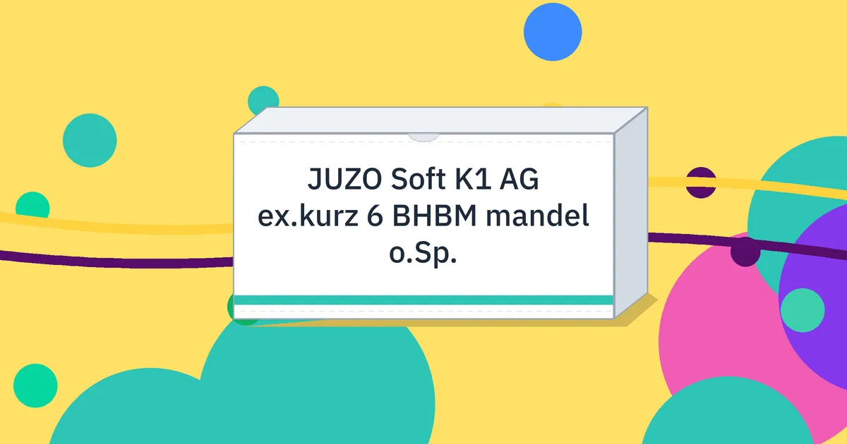 Symbolbild: Packung mit der Aufschrift JUZO Soft K1 AG ex.kurz 6 BHBM mandel o.Sp. (PZN 14858502) – Verfügbarkeit und Bezug in Apotheken in Frankfurt am Main