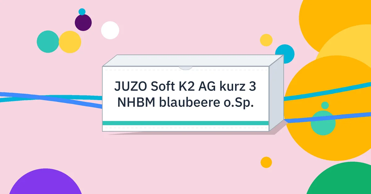 Symbolbild: Packung mit der Aufschrift JUZO Soft K2 AG kurz 3 NHBM blaubeere o.Sp. (PZN 15020132) – Verfügbarkeit und Bezug in Apotheken in Frankfurt am Main