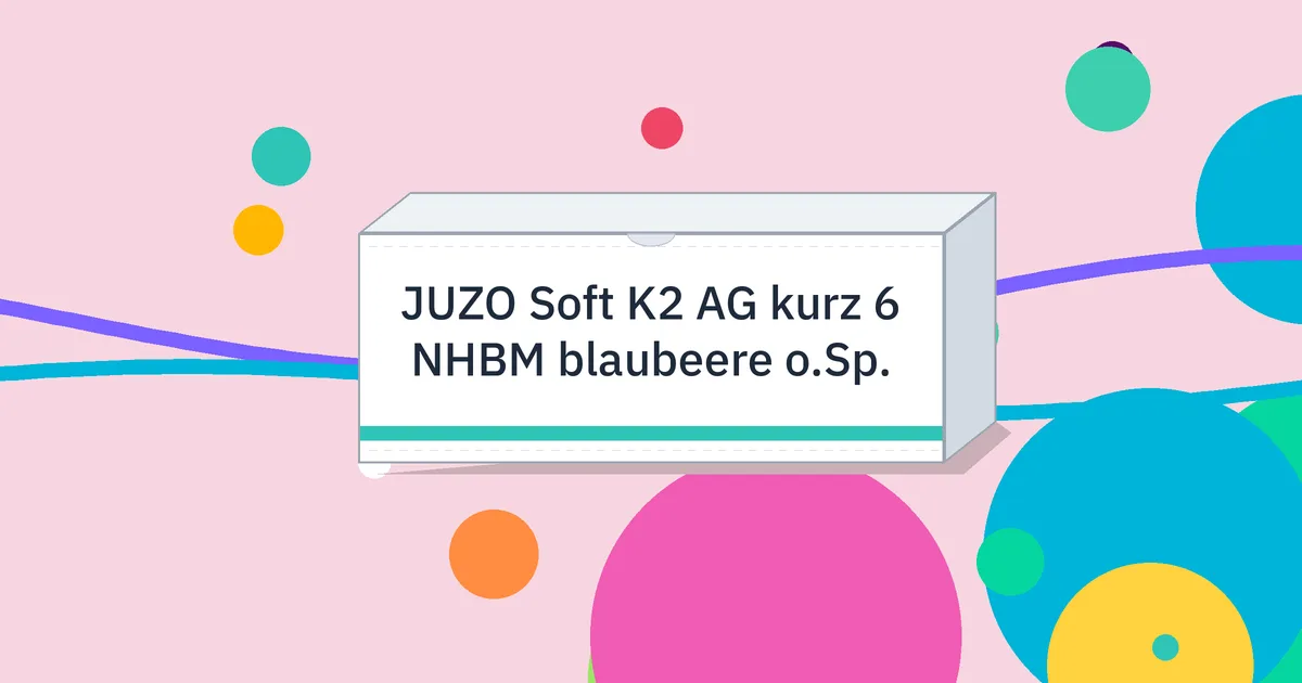 Symbolbild: Packung mit der Aufschrift JUZO Soft K2 AG kurz 6 NHBM blaubeere o.Sp. (PZN 15020942) – Verfügbarkeit und Bezug in Apotheken in Frankfurt am Main