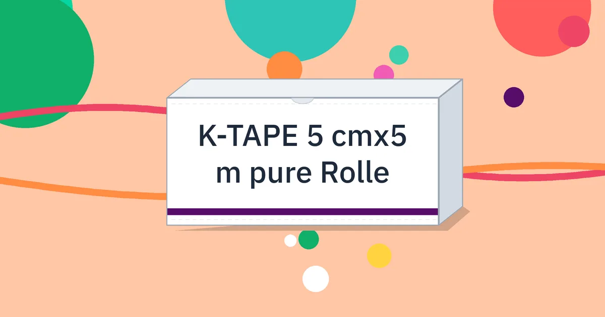 Symbolbild: Packung mit der Aufschrift K-TAPE 5 cmx5 m pure Rolle (PZN 17455271) – Verfügbarkeit und Bezug in Apotheken in Frankfurt am Main