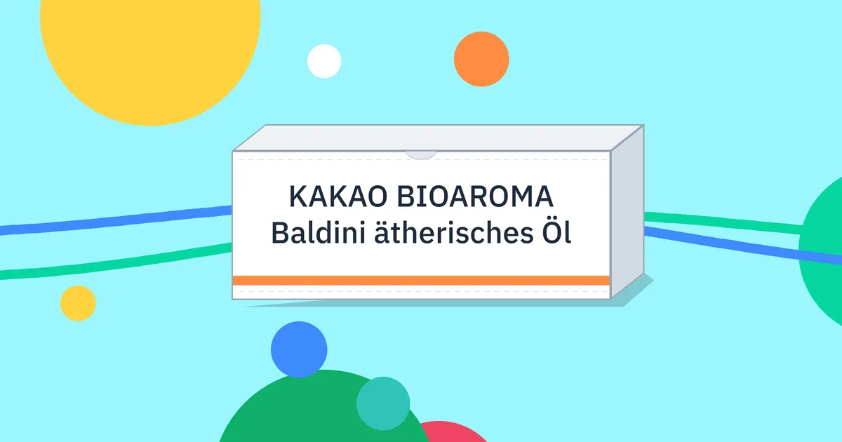 Symbolbild: Packung mit der Aufschrift KAKAO BIOAROMA Baldini ätherisches Öl (PZN 09538936) – Verfügbarkeit und Bezug in Apotheken in Frankfurt am Main