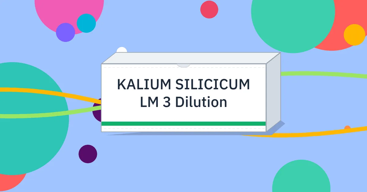 Symbolbild: Packung mit der Aufschrift KALIUM SILICICUM LM 3 Dilution (PZN 12925789) – Verfügbarkeit und Bezug in Apotheken in Frankfurt am Main
