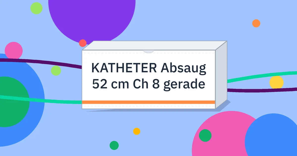 Symbolbild: Packung mit der Aufschrift KATHETER Absaug 52 cm Ch 8 gerade (PZN 03200834) – Verfügbarkeit und Bezug in Apotheken in Frankfurt am Main