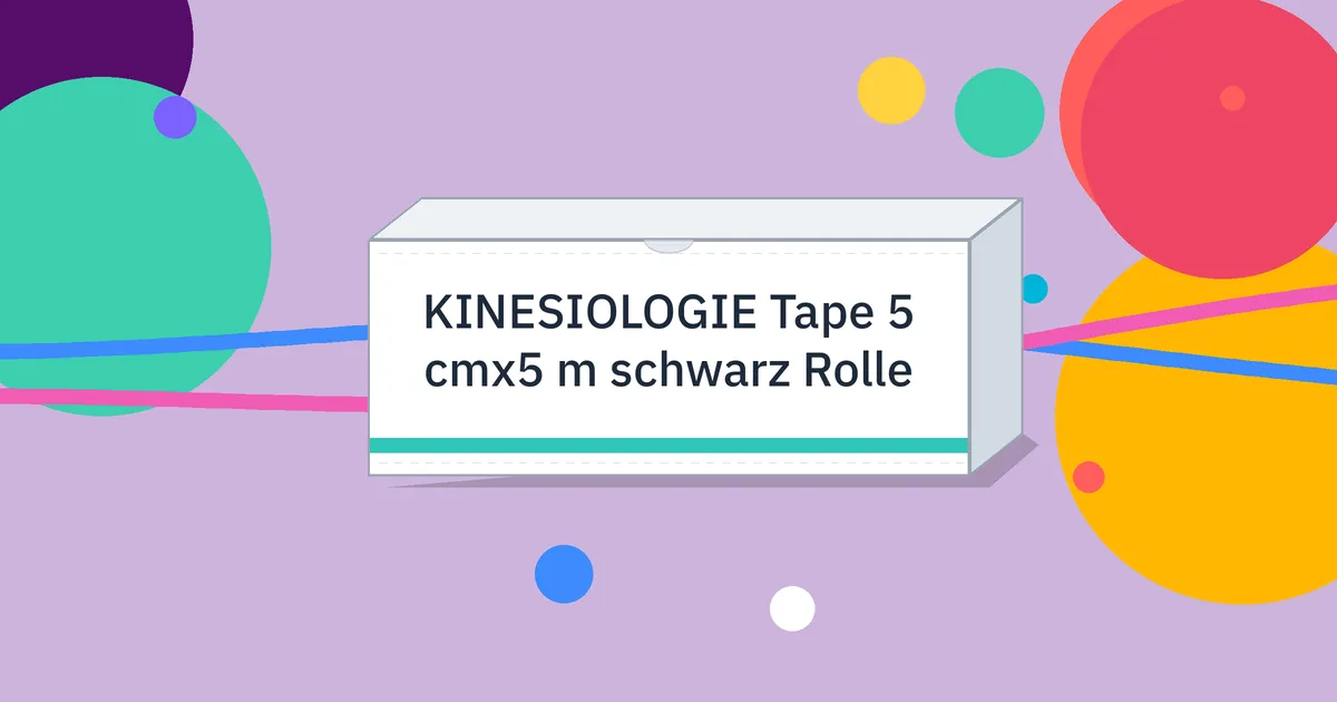 Symbolbild: Packung mit der Aufschrift KINESIOLOGIE Tape 5 cmx5 m schwarz Rolle (PZN 20634215) – Verfügbarkeit und Bezug in Apotheken in Frankfurt am Main