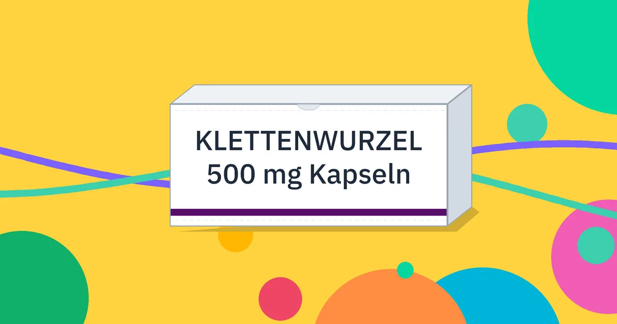 Symbolbild: Packung mit der Aufschrift KLETTENWURZEL 500 mg Kapseln (PZN 18823239) – Verfügbarkeit und Bezug in Apotheken in Frankfurt am Main