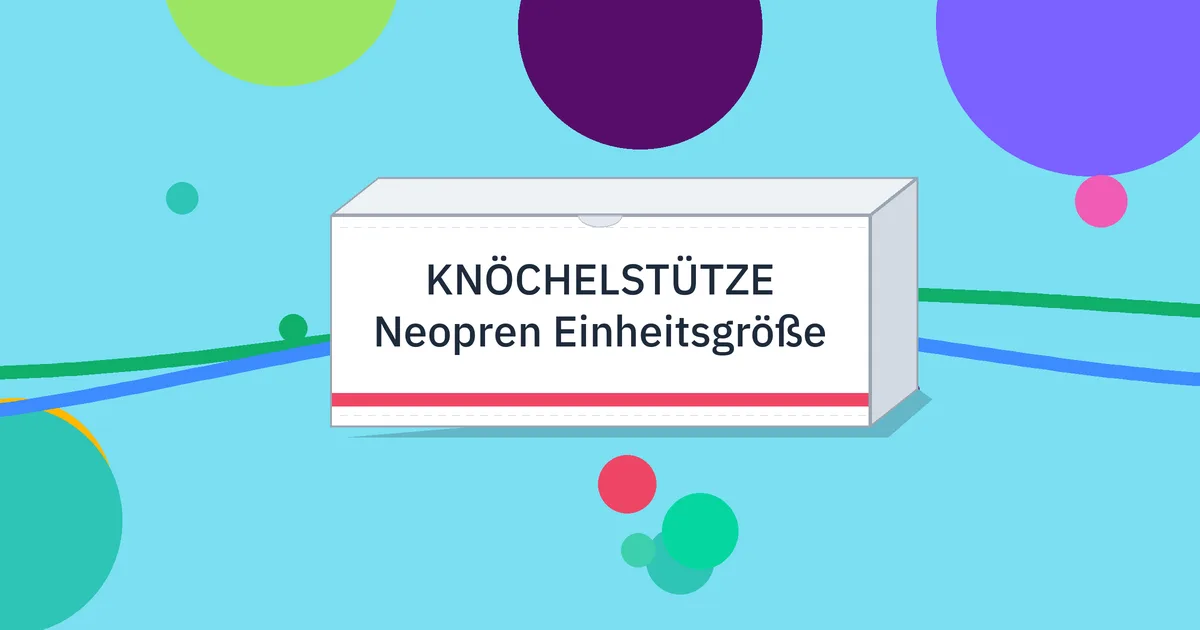 Symbolbild: Packung mit der Aufschrift KNÖCHELSTÜTZE Neopren Einheitsgröße (PZN 19071899) – Verfügbarkeit und Bezug in Apotheken in Frankfurt am Main