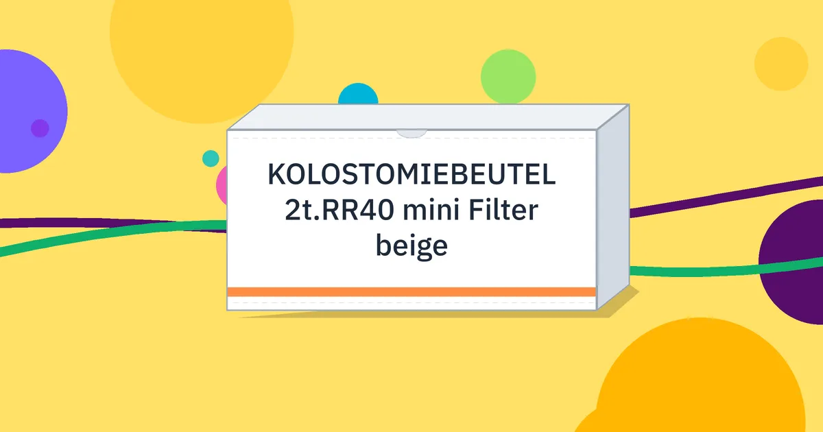 Symbolbild: Packung mit der Aufschrift KOLOSTOMIEBEUTEL 2t.RR40 mini Filter beige (PZN 18599078) – Verfügbarkeit und Bezug in Apotheken in Frankfurt am Main