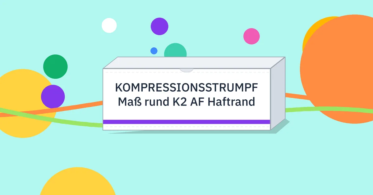 Symbolbild: Packung mit der Aufschrift KOMPRESSIONSSTRUMPF Maß rund K2 AF Haftrand (PZN 10011602) – Verfügbarkeit und Bezug in Apotheken in Frankfurt am Main