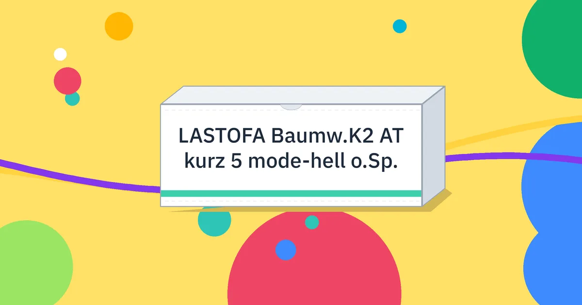 Symbolbild: Packung mit der Aufschrift LASTOFA Baumw.K2 AT kurz 5 mode-hell o.Sp. (PZN 01952174) – Verfügbarkeit und Bezug in Apotheken in Frankfurt am Main