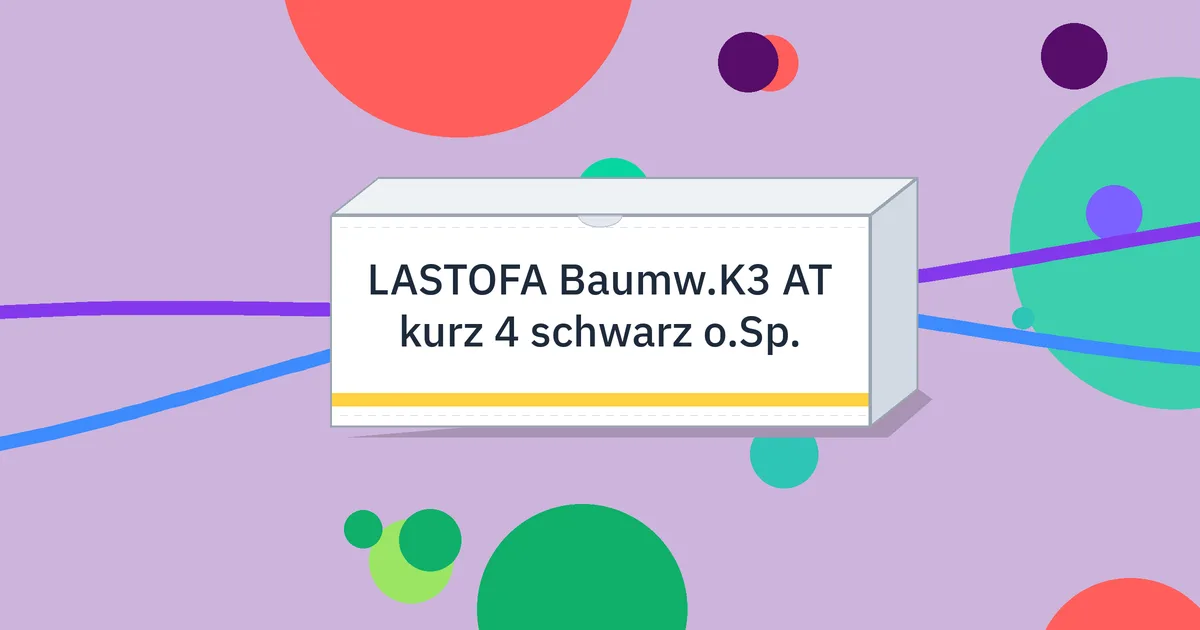Symbolbild: Packung mit der Aufschrift LASTOFA Baumw.K3 AT kurz 4 schwarz o.Sp. (PZN 01959259) – Verfügbarkeit und Bezug in Apotheken in Frankfurt am Main