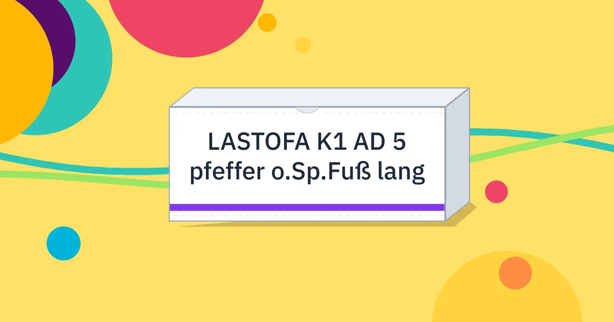 Symbolbild: Packung mit der Aufschrift LASTOFA K1 AD 5 pfeffer o.Sp.Fuß lang (PZN 14146813) – Verfügbarkeit und Bezug in Apotheken in Frankfurt am Main