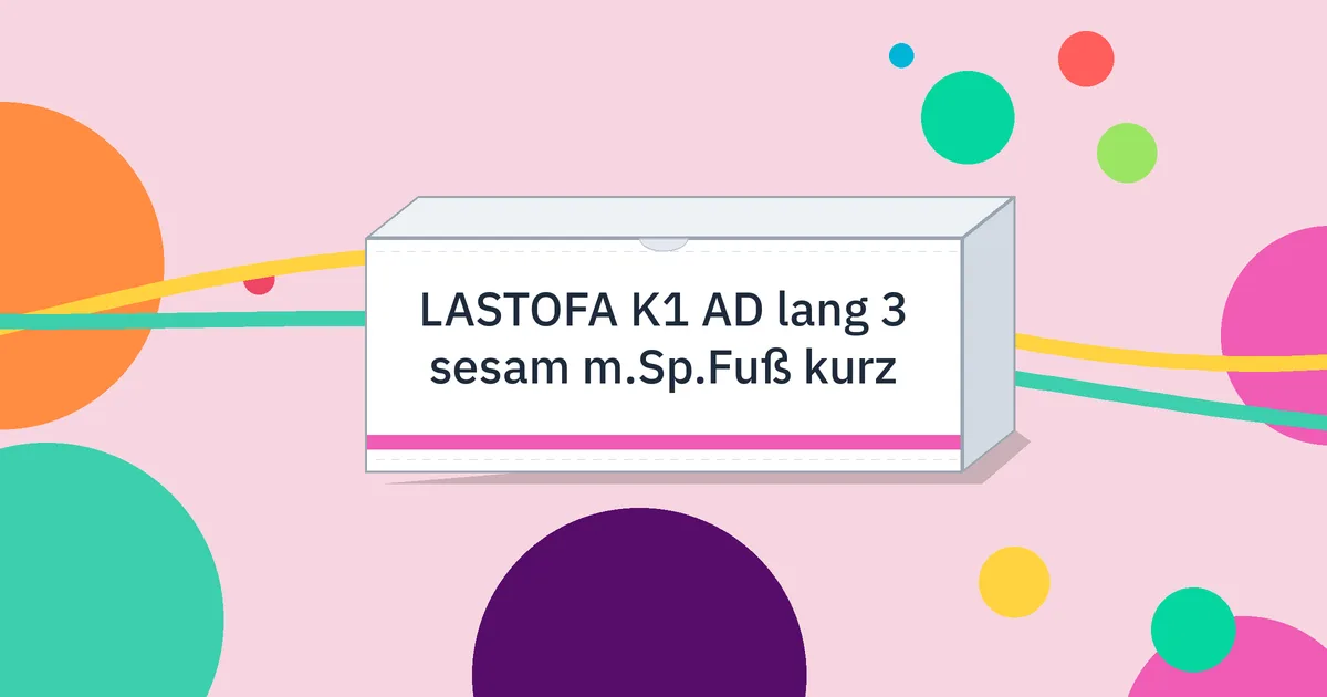 Symbolbild: Packung mit der Aufschrift LASTOFA K1 AD lang 3 sesam m.Sp.Fuß kurz (PZN 13787119) – Verfügbarkeit und Bezug in Apotheken in Frankfurt am Main