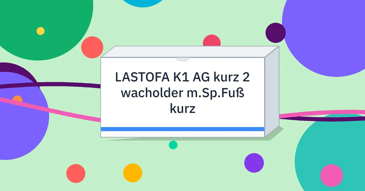 Symbolbild: Packung mit der Aufschrift LASTOFA K1 AG kurz 2 wacholder m.Sp.Fuß kurz (PZN 13789986) – Verfügbarkeit und Bezug in Apotheken in Frankfurt am Main