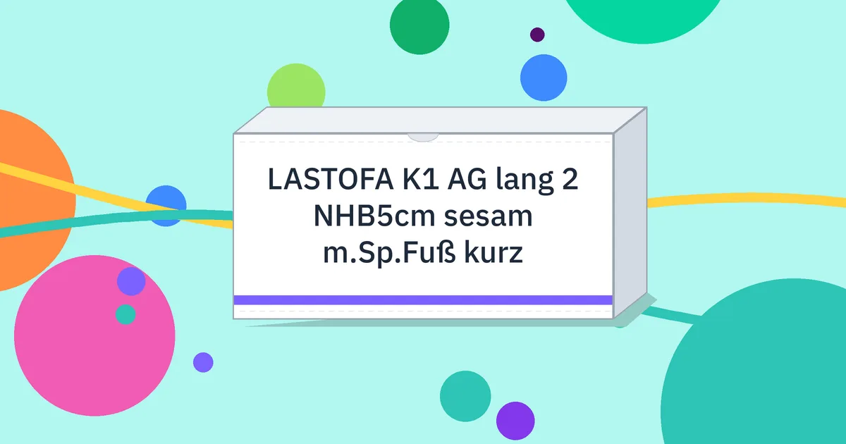 Symbolbild: Packung mit der Aufschrift LASTOFA K1 AG lang 2 NHB5cm sesam m.Sp.Fuß kurz (PZN 13790133) – Verfügbarkeit und Bezug in Apotheken in Frankfurt am Main