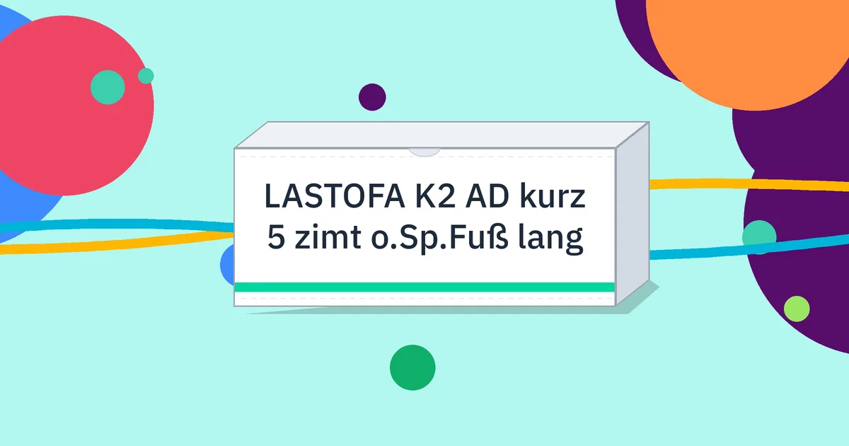 Symbolbild: Packung mit der Aufschrift LASTOFA K2 AD kurz 5 zimt o.Sp.Fuß lang (PZN 14147474) – Verfügbarkeit und Bezug in Apotheken in Frankfurt am Main