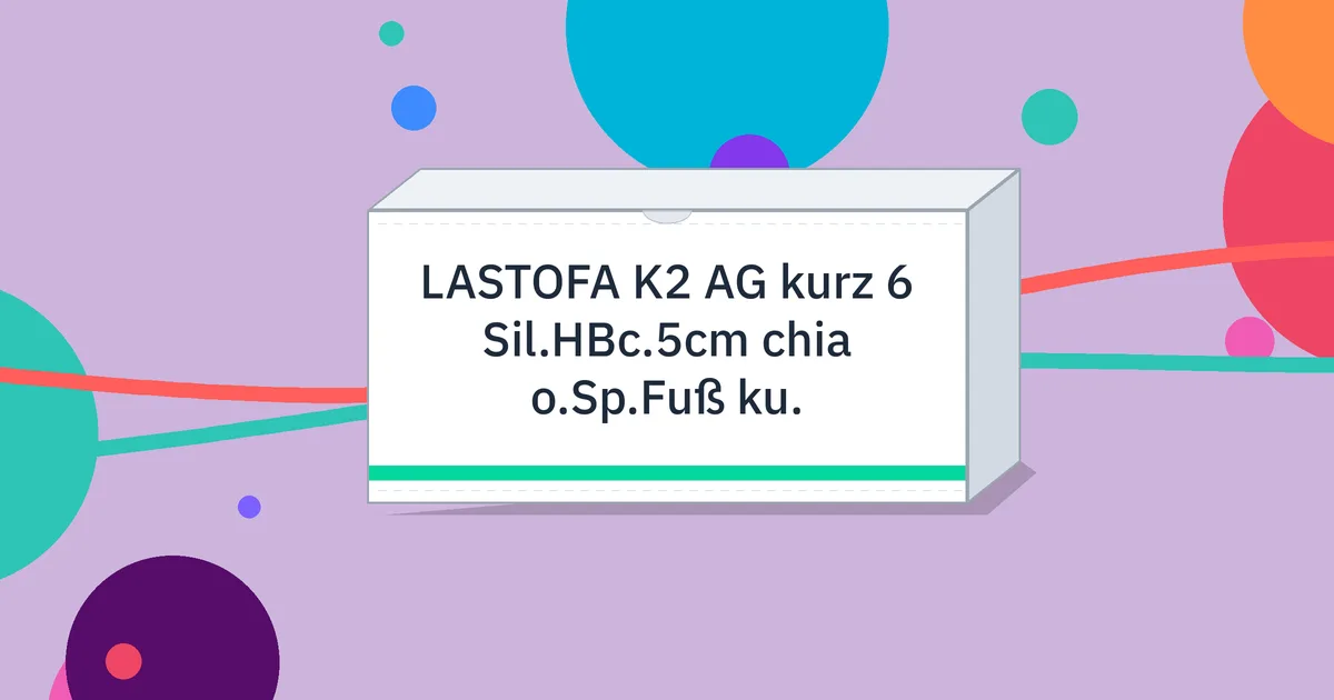 Symbolbild: Packung mit der Aufschrift LASTOFA K2 AG kurz 6 Sil.HBc.5cm chia o.Sp.Fuß ku. (PZN 13807253) – Verfügbarkeit und Bezug in Apotheken in Frankfurt am Main
