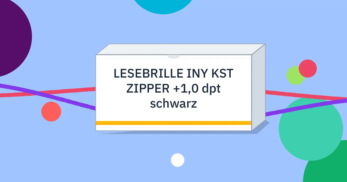 Symbolbild: Packung mit der Aufschrift LESEBRILLE INY KST ZIPPER +1,0 dpt schwarz (PZN 19376216) – Verfügbarkeit und Bezug in Apotheken in Frankfurt am Main